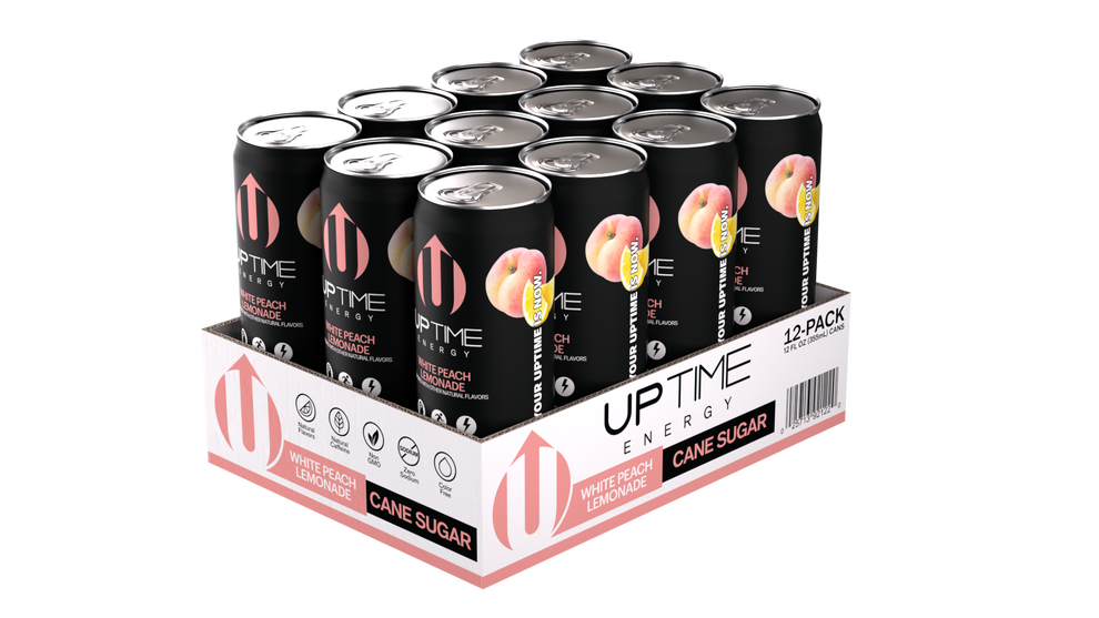 White Peach Lemonade Cane Sugar 12 Pack – UPTIME Energy