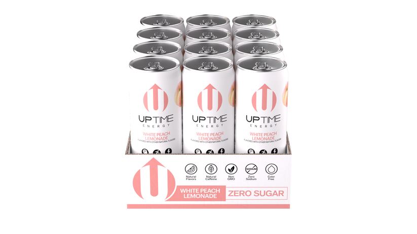 White Peach Lemonade Zero Sugar 12 Pack – UPTIME Energy