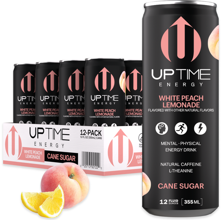 White Peach Lemonade Cane Sugar 12 Pack – UPTIME Energy