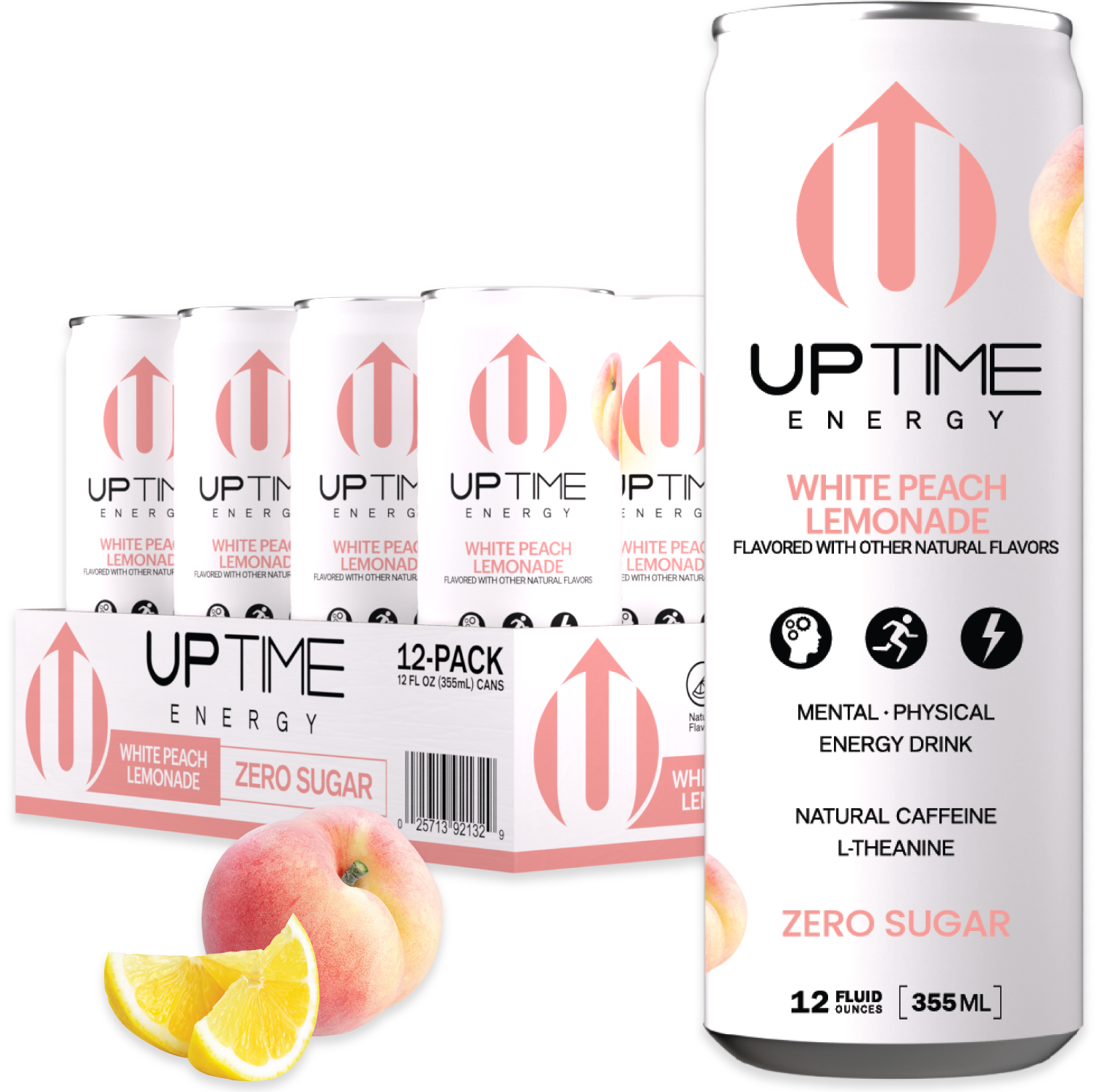 White Peach Lemonade Zero Sugar 12 Pack – UPTIME Energy
